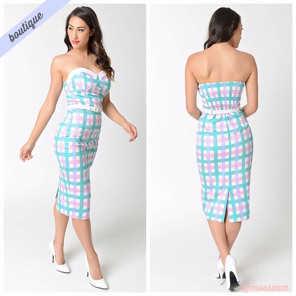 Collectif | Dresses | Collectif Monica Candy Gingham Pencil Dress ...
